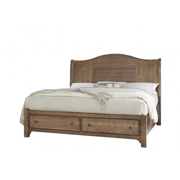 Queen Sleigh Bed with storage footboard - Cool Farmhouse- Natural ...